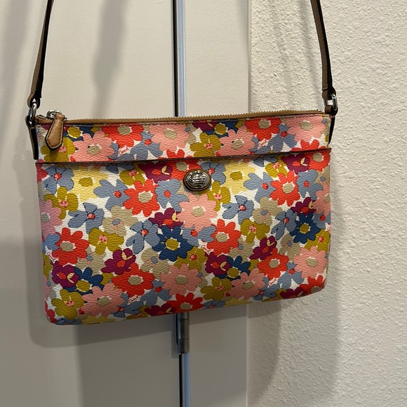 Coach | Bags | Coach Pink Floral Crossbody Leather Bag | Poshmark